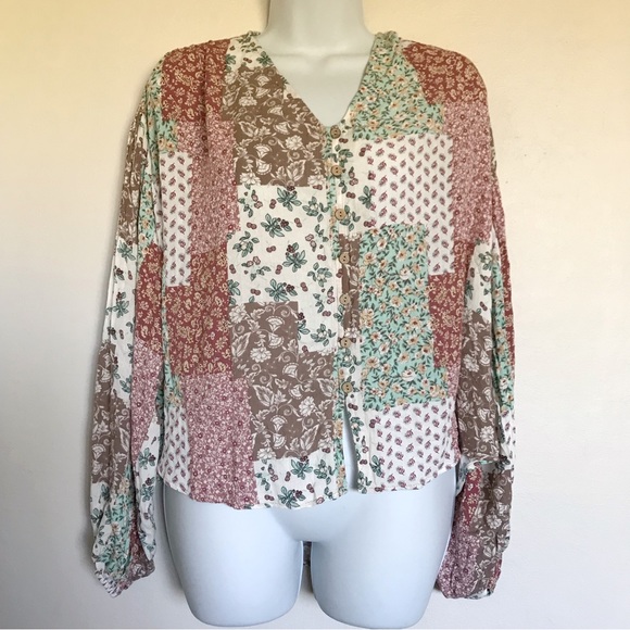 easel | Tops | Easel Los Angeles Mixed Print Patchwork Design Top Size ...